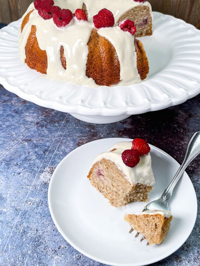 Vegan Lemon Raspberry Bundt Cake - Healthier Steps